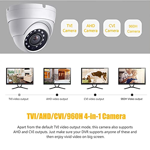 2MP Dome TVI AHD CCTV Surveillance Security Camera, 2.8mm 100° Wide Viewing Angle, 1080P Dome Camera, 65ft Night Vision, Outdoor, Compatible with Analog TVI AHD CVI DVR, Full Metal Housing