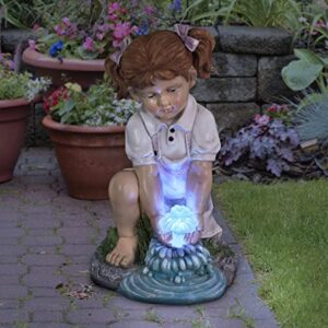 exhart garden sculpture, solar girl garden statue, led water, hand painted outdoor garden decoration, 7.5 x 13.5 inch