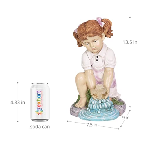 Exhart Garden Sculpture, Solar Girl Garden Statue, LED Water, Hand Painted Outdoor Garden Decoration, 7.5 x 13.5 Inch