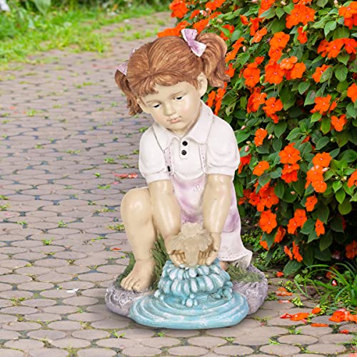 Exhart Garden Sculpture, Solar Girl Garden Statue, LED Water, Hand Painted Outdoor Garden Decoration, 7.5 x 13.5 Inch