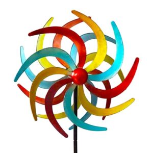 vilawlence colorful wind spinner 360 degree windmills willow leaves dual direction for outdoor yard patio lawn garden decorations, decorative lawn ornament wind mills