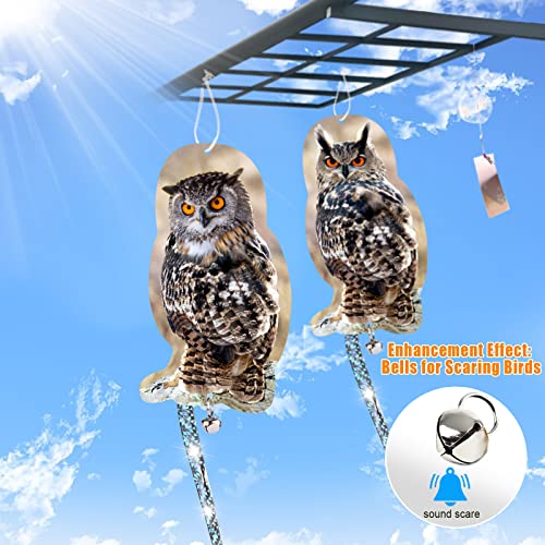 kungfu Mall Bird Scarer, 2 Pack Fake Owls to Keep Birds Away, Reflective Owl Hanging Decoration, Dual-Side Printed Raster Fake Hawk Eagle to Keep Birds Away from Garden Patio Windows