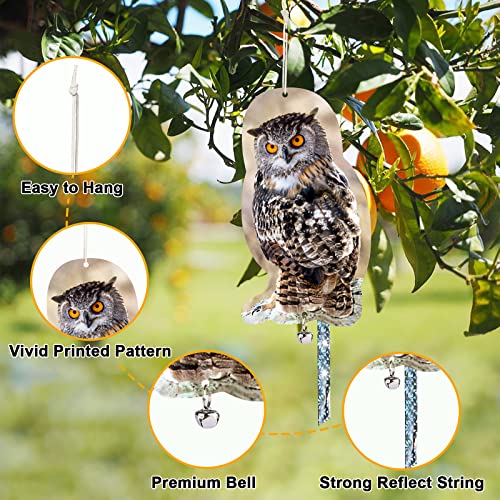 kungfu Mall Bird Scarer, 2 Pack Fake Owls to Keep Birds Away, Reflective Owl Hanging Decoration, Dual-Side Printed Raster Fake Hawk Eagle to Keep Birds Away from Garden Patio Windows