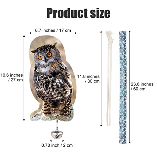 kungfu Mall Bird Scarer, 2 Pack Fake Owls to Keep Birds Away, Reflective Owl Hanging Decoration, Dual-Side Printed Raster Fake Hawk Eagle to Keep Birds Away from Garden Patio Windows