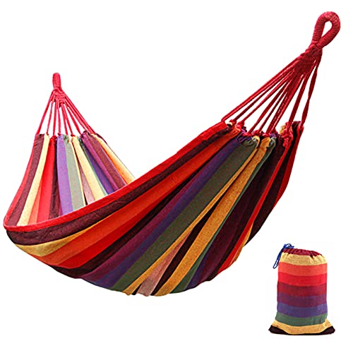 QUANYONG Outdoor Double 2 Person Garden Hammock Camping Hammock, Portable Tree Hammock with Outer Bag, Perfect for Camping Outdoor/Indoor Patio Backyard(Double,Rainbow)