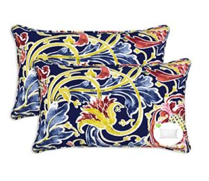 fbts prime pack of 2 outdoor waterproof decorative lumbar pillows with inserts for patio furniture, 20×12 inch fade resistant patio garden lumbar cushions for couch bed sofa, jacobean navy