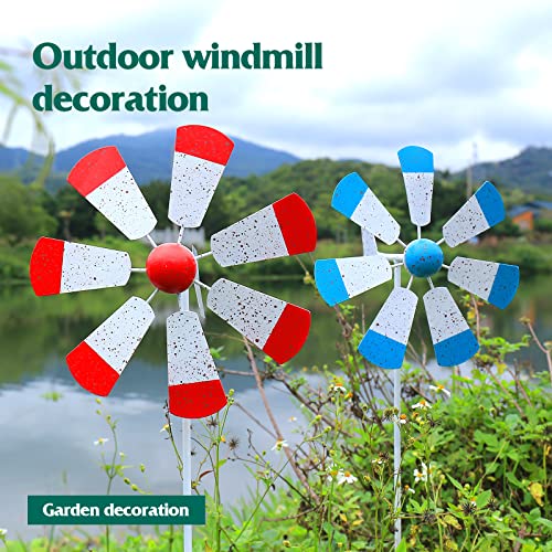 YYWMWM Wind Spinner 31" Large Vertical Windmill Metal Sculpture Garden Decoration Lawn Ornaments Yard Art Decor Outdoor Pinwheel for Patio (Blue)