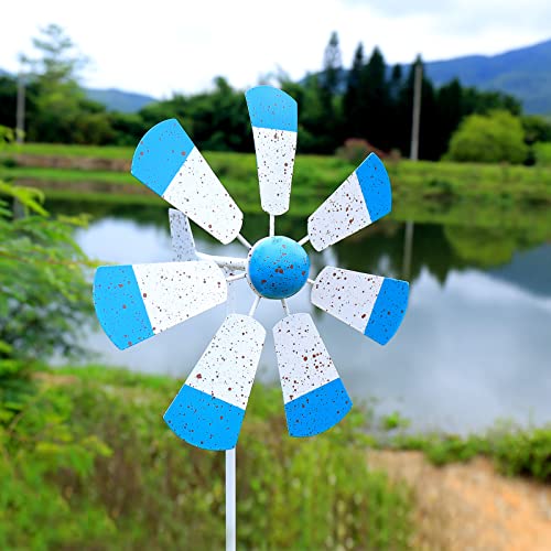 YYWMWM Wind Spinner 31" Large Vertical Windmill Metal Sculpture Garden Decoration Lawn Ornaments Yard Art Decor Outdoor Pinwheel for Patio (Blue)