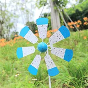 YYWMWM Wind Spinner 31" Large Vertical Windmill Metal Sculpture Garden Decoration Lawn Ornaments Yard Art Decor Outdoor Pinwheel for Patio (Blue)