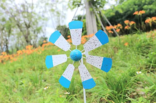 YYWMWM Wind Spinner 31" Large Vertical Windmill Metal Sculpture Garden Decoration Lawn Ornaments Yard Art Decor Outdoor Pinwheel for Patio (Blue)