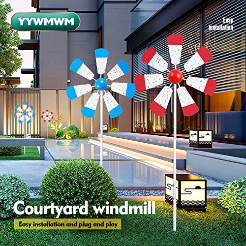 YYWMWM Wind Spinner 31" Large Vertical Windmill Metal Sculpture Garden Decoration Lawn Ornaments Yard Art Decor Outdoor Pinwheel for Patio (Blue)