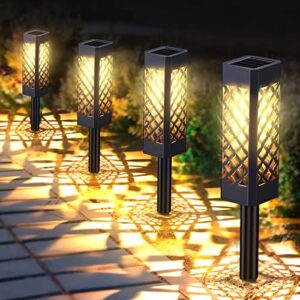 wdtpro solar pathway lights, 8 pack solar lights outdoor decorative super bright warm white & bigger solar panel, auto on/off garden lights waterproof solar landscape lighting for yard patio walkway