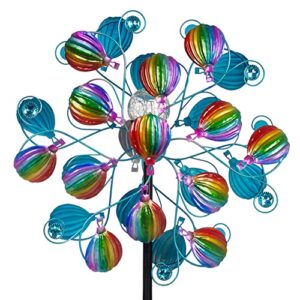 vewostar garden solar wind spinner – outdoor metal large wind sculpture yard art multi-color led lighting wind spinner for garden patio lawn