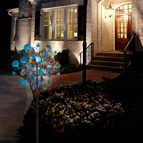 VEWOSTAR Garden Solar Wind Spinner - Outdoor Metal Large Wind Sculpture Yard Art Multi-Color LED Lighting Wind Spinner for Garden Patio Lawn