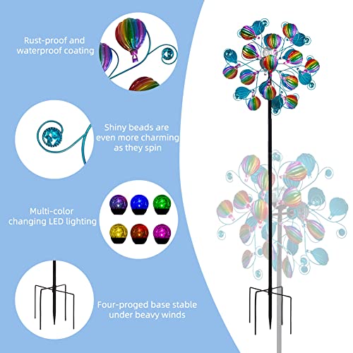 VEWOSTAR Garden Solar Wind Spinner - Outdoor Metal Large Wind Sculpture Yard Art Multi-Color LED Lighting Wind Spinner for Garden Patio Lawn