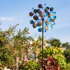 VEWOSTAR Garden Solar Wind Spinner - Outdoor Metal Large Wind Sculpture Yard Art Multi-Color LED Lighting Wind Spinner for Garden Patio Lawn