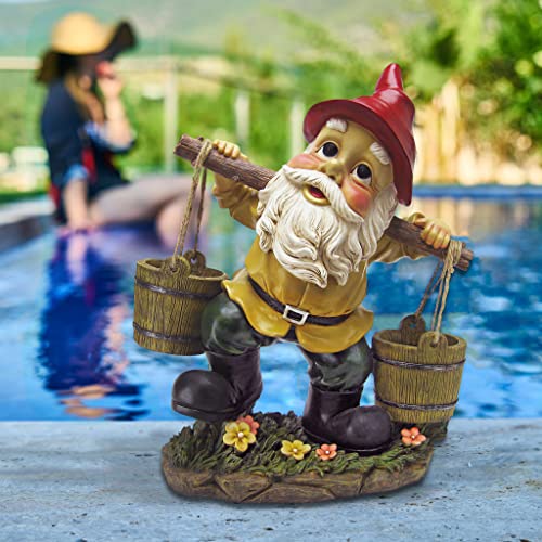 Garden Gnome Statue - Barney Two Buckets Garden Gnome - Lawn Gnome