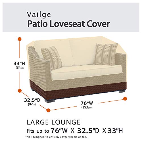 Vailge 2-Seater Heavy Duty Patio Bench Loveseat Cover,100% Waterproof Outdoor Sofa Cover, Lawn Patio Furniture Covers with Air Vent, Medium(Standard), Beige & Brown