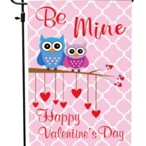 Be Mine Owl Garden Flag - Pink Valentine's Day Yard Decor - Double Sided Valentines Day Flags - Owls Hearts Welcome Sign Decoration by Jolly Jon