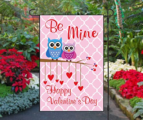 Be Mine Owl Garden Flag - Pink Valentine's Day Yard Decor - Double Sided Valentines Day Flags - Owls Hearts Welcome Sign Decoration by Jolly Jon