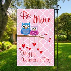 Be Mine Owl Garden Flag - Pink Valentine's Day Yard Decor - Double Sided Valentines Day Flags - Owls Hearts Welcome Sign Decoration by Jolly Jon