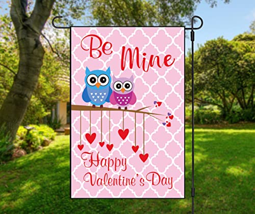 Be Mine Owl Garden Flag - Pink Valentine's Day Yard Decor - Double Sided Valentines Day Flags - Owls Hearts Welcome Sign Decoration by Jolly Jon