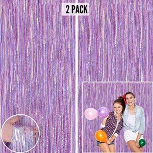 light purple foil fringe curtain backdrop (2 pack) – 9.8 x 3.3 ft photo booth backdrop curtain for parties – tinsel curtain fringe backdrop party decorations for birthday, wedding, bachelorette party