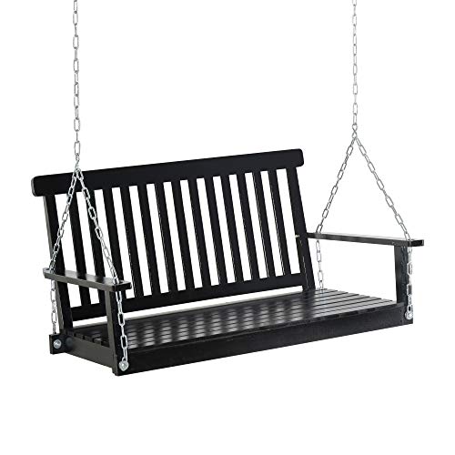 Outsunny 2-Seater Hanging Porch Swing Patio Swing Outdoor Swing Bench with Chains for Garden, Yard, Deck & Balcony, 440lbs Weight Capacity, Black