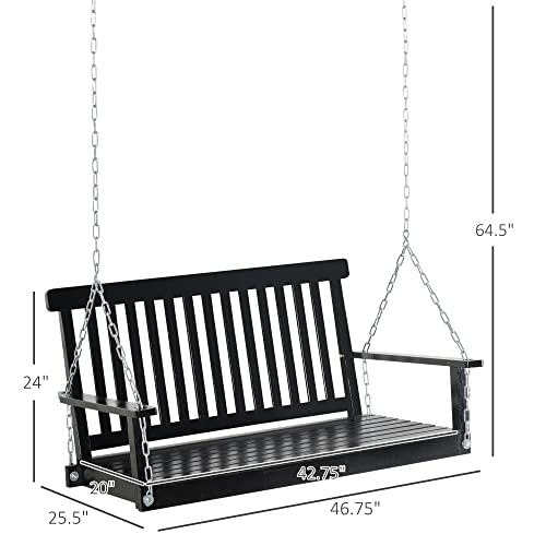 Outsunny 2-Seater Hanging Porch Swing Patio Swing Outdoor Swing Bench with Chains for Garden, Yard, Deck & Balcony, 440lbs Weight Capacity, Black