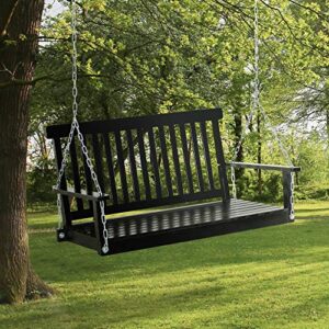 Outsunny 2-Seater Hanging Porch Swing Patio Swing Outdoor Swing Bench with Chains for Garden, Yard, Deck & Balcony, 440lbs Weight Capacity, Black