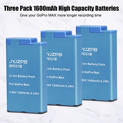 JYJZPB MAX Replacement Battery 3-Packs and 3-Channel Battery Charger for GoPro MAX 360 (Fully Compatible for Original GoPro MAX)