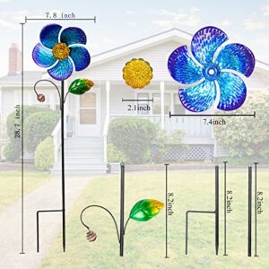 Viveta 2 Pack Wind Spinners with Metal Stake, 28.7 inches Outdoor Garden Pinwheels Spinners Blue Flower Shape Design for Yard Lawn Patio Decor