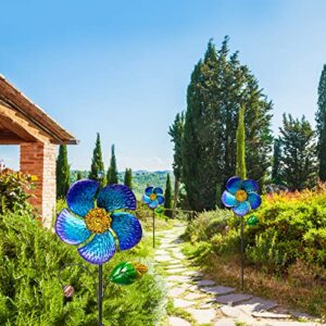 Viveta 2 Pack Wind Spinners with Metal Stake, 28.7 inches Outdoor Garden Pinwheels Spinners Blue Flower Shape Design for Yard Lawn Patio Decor