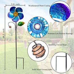 Viveta 2 Pack Wind Spinners with Metal Stake, 28.7 inches Outdoor Garden Pinwheels Spinners Blue Flower Shape Design for Yard Lawn Patio Decor