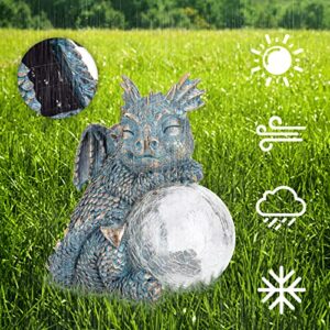 WONDER GARDEN Dragon Statue - Sleeping Dragon Figurines Solar Light Resin Garden Statues with Crackled Glass Globe Outdoor Waterproof Lawn Ornament Decor