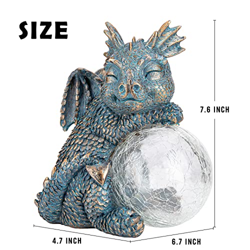 WONDER GARDEN Dragon Statue - Sleeping Dragon Figurines Solar Light Resin Garden Statues with Crackled Glass Globe Outdoor Waterproof Lawn Ornament Decor