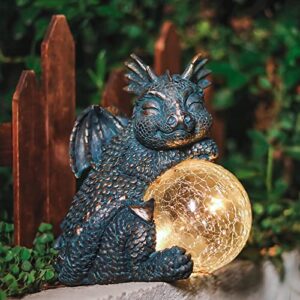 WONDER GARDEN Dragon Statue - Sleeping Dragon Figurines Solar Light Resin Garden Statues with Crackled Glass Globe Outdoor Waterproof Lawn Ornament Decor