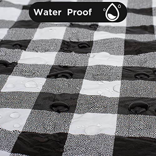 Outdoor Picnic Table Covers with Bench Covers Set - Waterproof/Elastic/Easy to Fitted for Camping/Tablecloth/Patio/Garden- (Black and White 3pcs )