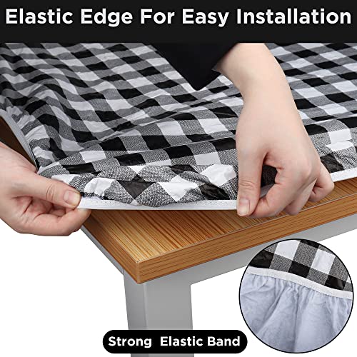 Outdoor Picnic Table Covers with Bench Covers Set - Waterproof/Elastic/Easy to Fitted for Camping/Tablecloth/Patio/Garden- (Black and White 3pcs )