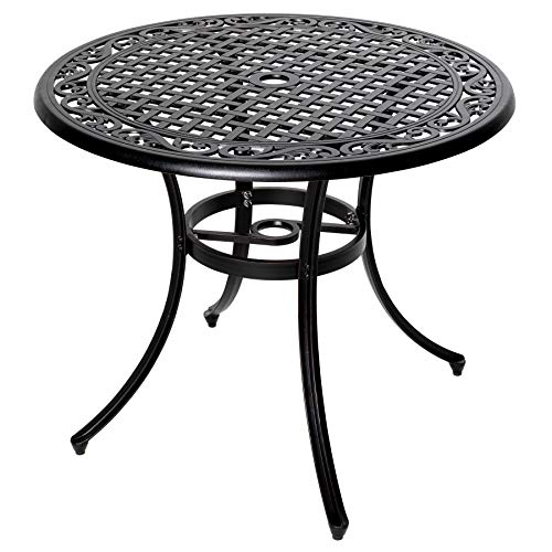 Nuu Garden 3 Pieces Outdoor Patio Dining Sets with Cushions, Cast Aluminum Patio Table and Chairs All-Weather Outdoor Furniture for Yard, Balcony, Black with Antique Bronze at The Edge and Biege