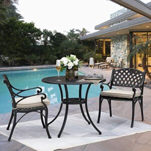 Nuu Garden 3 Pieces Outdoor Patio Dining Sets with Cushions, Cast Aluminum Patio Table and Chairs All-Weather Outdoor Furniture for Yard, Balcony, Black with Antique Bronze at The Edge and Biege