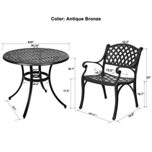 Nuu Garden 3 Pieces Outdoor Patio Dining Sets with Cushions, Cast Aluminum Patio Table and Chairs All-Weather Outdoor Furniture for Yard, Balcony, Black with Antique Bronze at The Edge and Biege