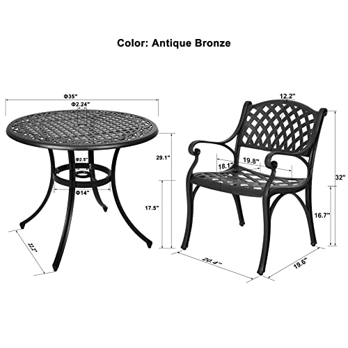 Nuu Garden 3 Pieces Outdoor Patio Dining Sets with Cushions, Cast Aluminum Patio Table and Chairs All-Weather Outdoor Furniture for Yard, Balcony, Black with Antique Bronze at The Edge and Biege