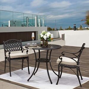 Nuu Garden 3 Pieces Outdoor Patio Dining Sets with Cushions, Cast Aluminum Patio Table and Chairs All-Weather Outdoor Furniture for Yard, Balcony, Black with Antique Bronze at The Edge and Biege