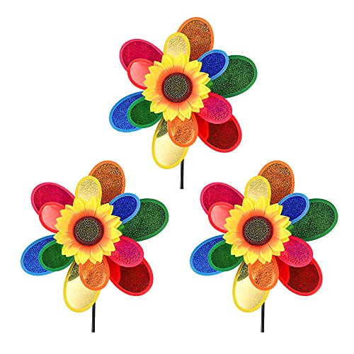 Garden Wind Spinners, Sunflower Windmills Lawn Decor, 12 Inch Rainbow Pinwheels for Yard and Garden, Outdoor Lawn Ornaments Wind Spinner Yard Art (3, Colour3)