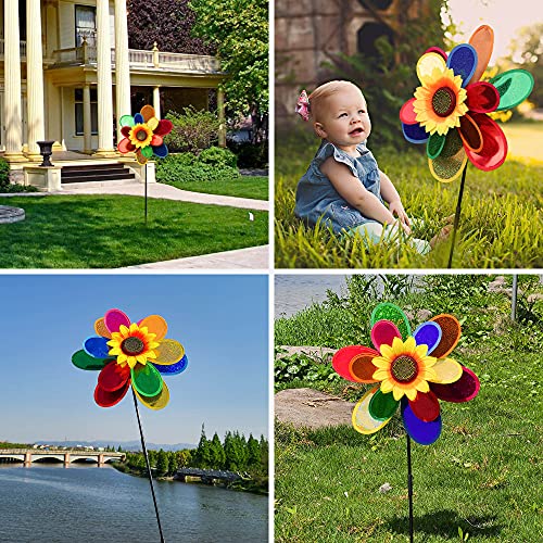 Garden Wind Spinners, Sunflower Windmills Lawn Decor, 12 Inch Rainbow Pinwheels for Yard and Garden, Outdoor Lawn Ornaments Wind Spinner Yard Art (3, Colour3)