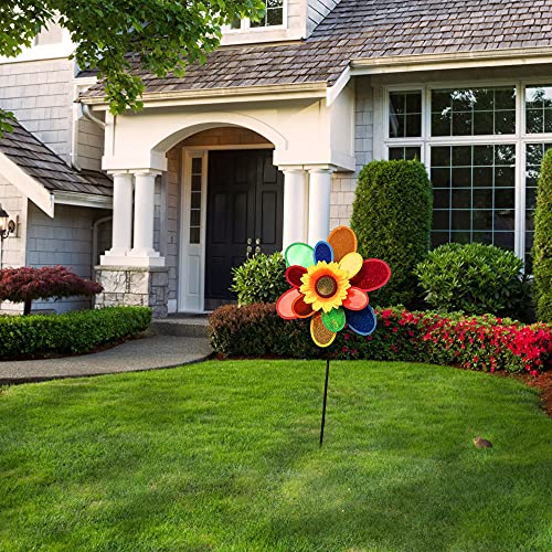 Garden Wind Spinners, Sunflower Windmills Lawn Decor, 12 Inch Rainbow Pinwheels for Yard and Garden, Outdoor Lawn Ornaments Wind Spinner Yard Art (3, Colour3)