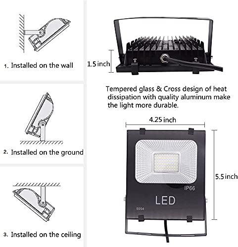 HANNAHONG 2 Pack 10W LED Flood Light with Plug,1000lm Super Bright Security Lights, IP66 Waterproof Outdoor Work Light, 6000K Daylight White Spotlight for Eave, Porch, Garage, Patio, Yard,Garden, Lawn