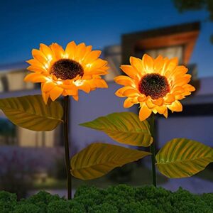 solar lights outdoor garden decor, christmas lights for pathway patio decor, 2pcs 26” waterproof led sunflower decorative lights for backyard decorations outdoor, path light for courtyard backyard