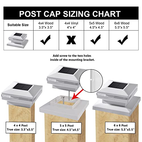 Dynaming 2 Pack Solar Post Lights, Outdoor Decorative Post Cap Light, Solar Powered White Shell Caps, High Brightness Warm White SMD LED Lighting for Fence Deck Patio, Fit 4x4, 5x5 or 6x6 Wooden Post